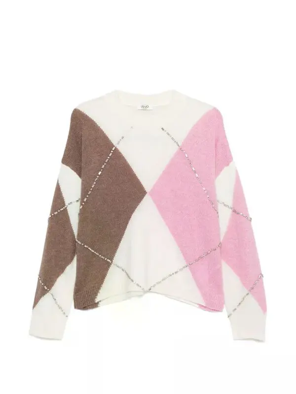 Liu Jo Argyle Crystal-embellished Sweater - White