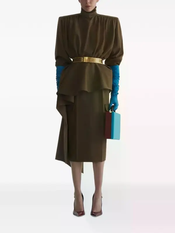 MUGLER Kaki Peplum Blouse - Green