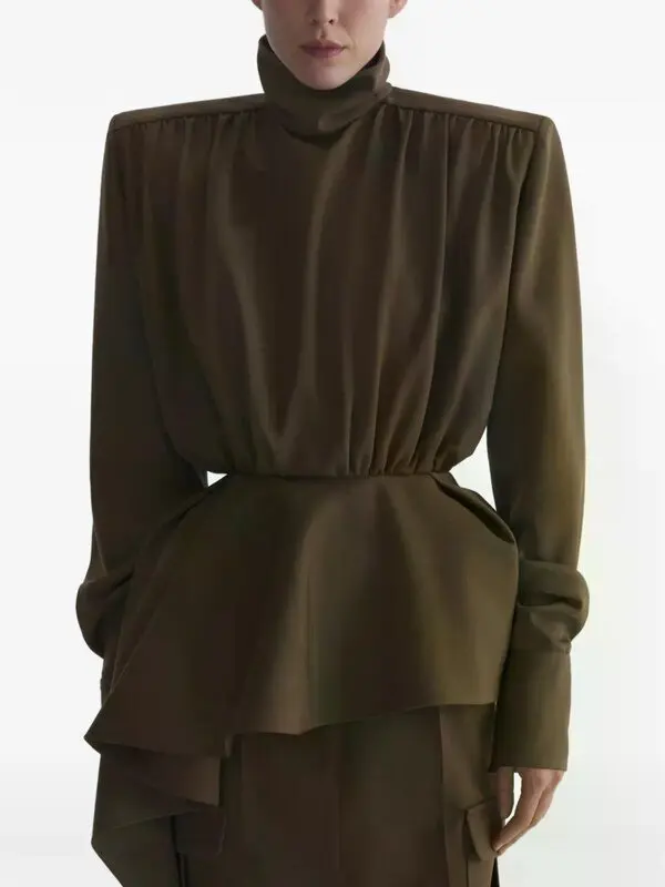 MUGLER Kaki Peplum Blouse
