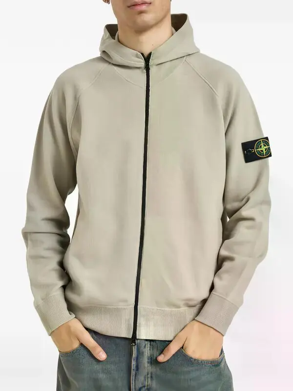 Stone Island Compass-patch Zip-fastening Hoodie - Neutrals
