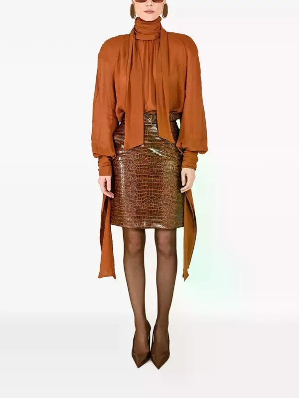 ROWEN ROSE Croc-effect Pencil Skirt