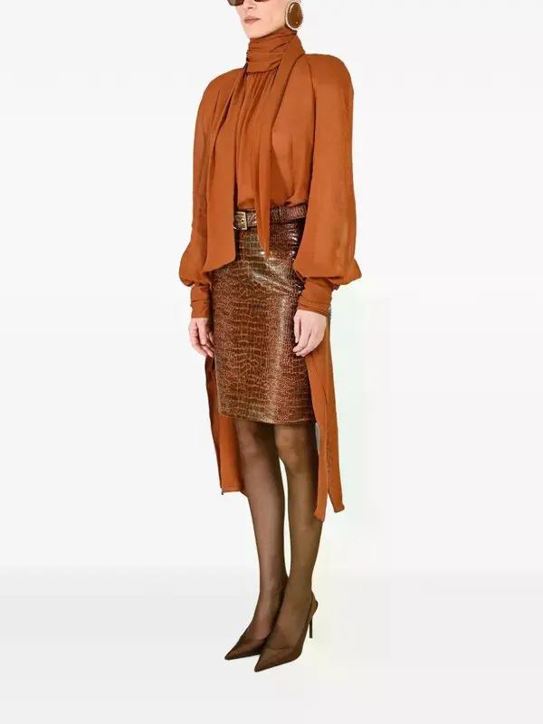 ROWEN ROSE Croc-effect Pencil Skirt