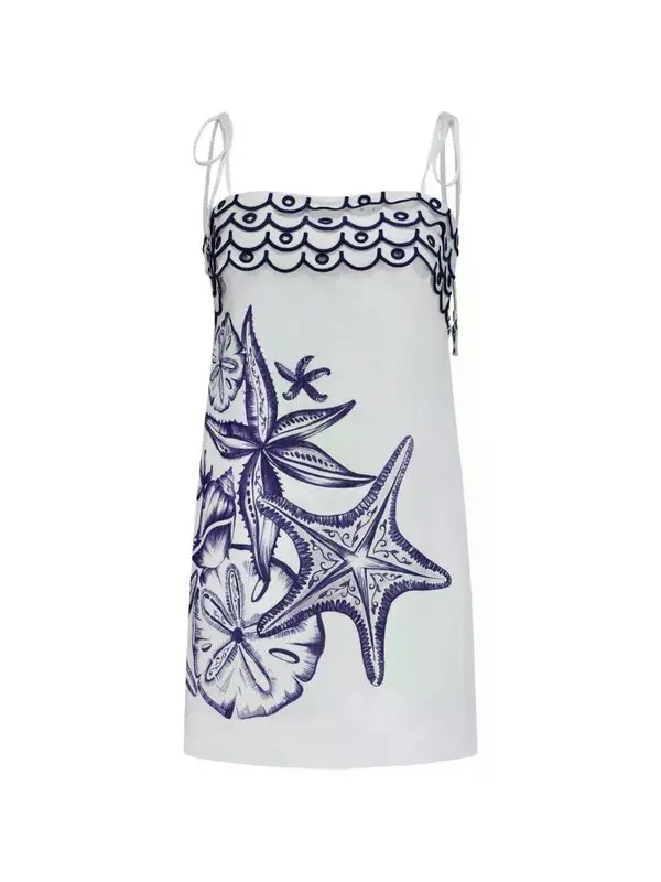 Farm Rio Embroidered Scalloped-edge Mini Dress - White