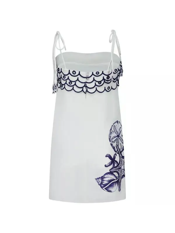 Farm Rio Embroidered Scalloped-edge Mini Dress