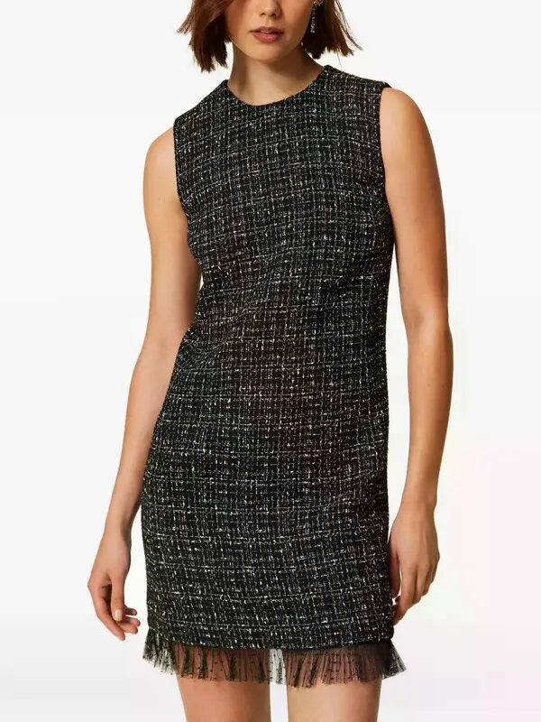 TWINSET Short Bouclé And Plumetis Tulle Dress - Black