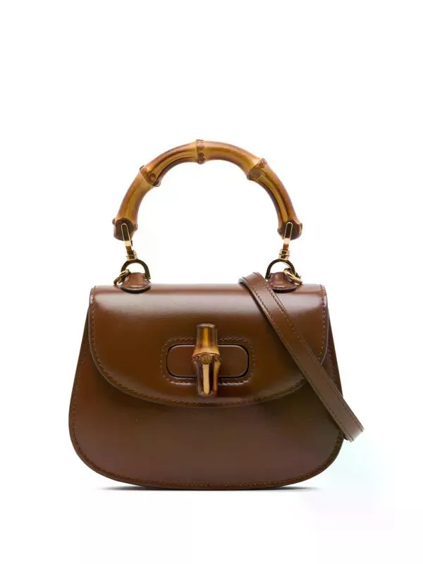 Gucci 2016-2026 Mini Calfskin 1947 Bamboo Top Handle Bag Satchel - Brown