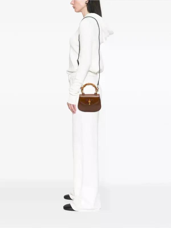 Gucci 2016-2026 Mini Calfskin 1947 Bamboo Top Handle Bag Satchel - Brown