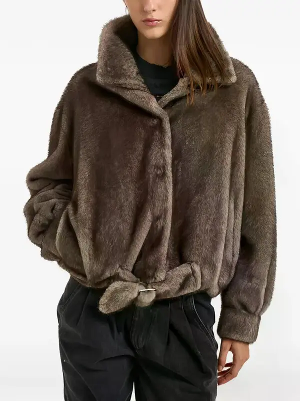 SWORD 6644 Belted Faux-fur Jacket