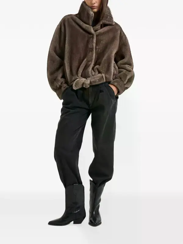 SWORD 6644 Belted Faux-fur Jacket