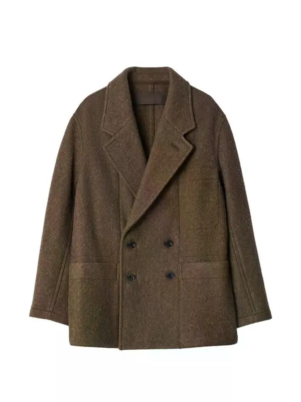 LEMAIRE Short Double-breasted Coat In Felted Wool Alpaca - Brown