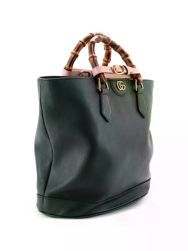 Gucci Diana Bamboo Handle Round Leather Medium Tote Bag - Green