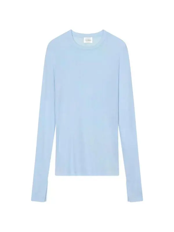Closed Long-sleeve Slit-cuff T-shirt - Blue