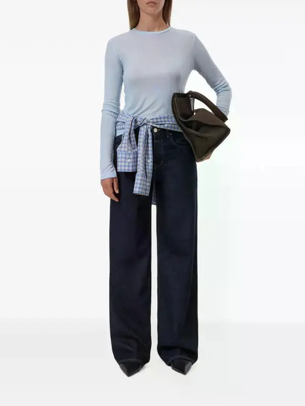 Closed Long-sleeve Slit-cuff T-shirt - Blue