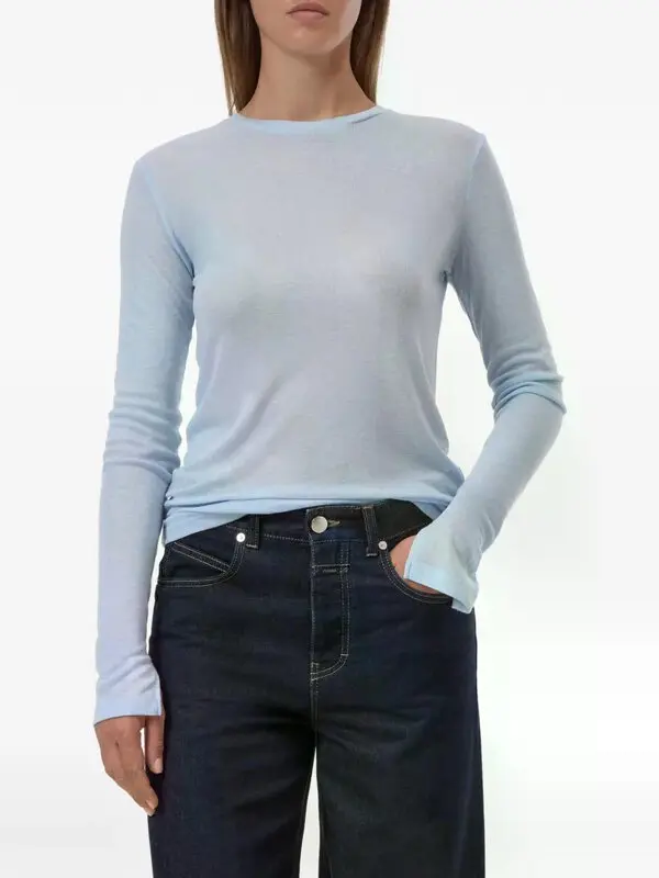 Closed Long-sleeve Slit-cuff T-shirt - Blue