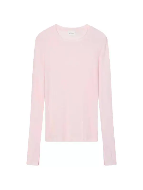 Closed Long-sleeve Slit-cuff T-shirt - Pink