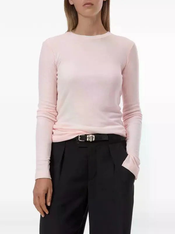 Closed Long-sleeve Slit-cuff T-shirt - Pink