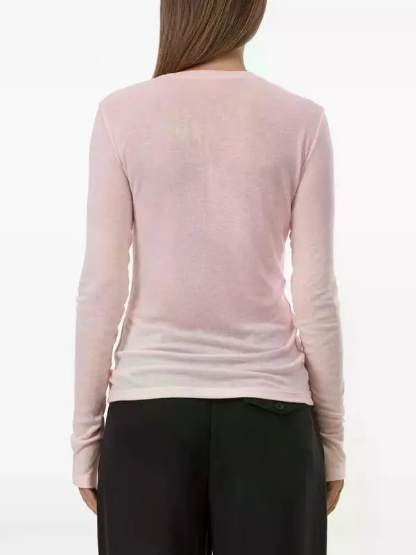 Closed Long-sleeve Slit-cuff T-shirt - Pink