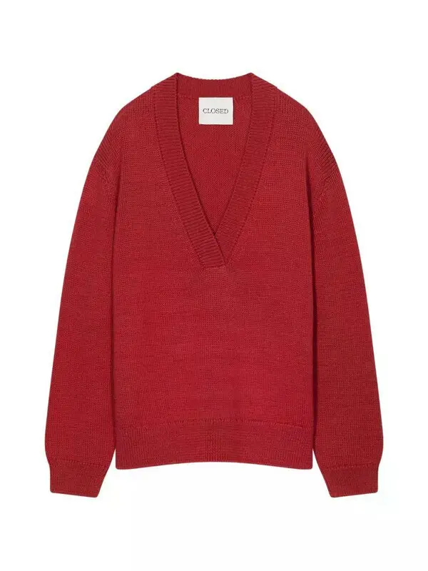 Closed V-neck Long-sleeve Sweater