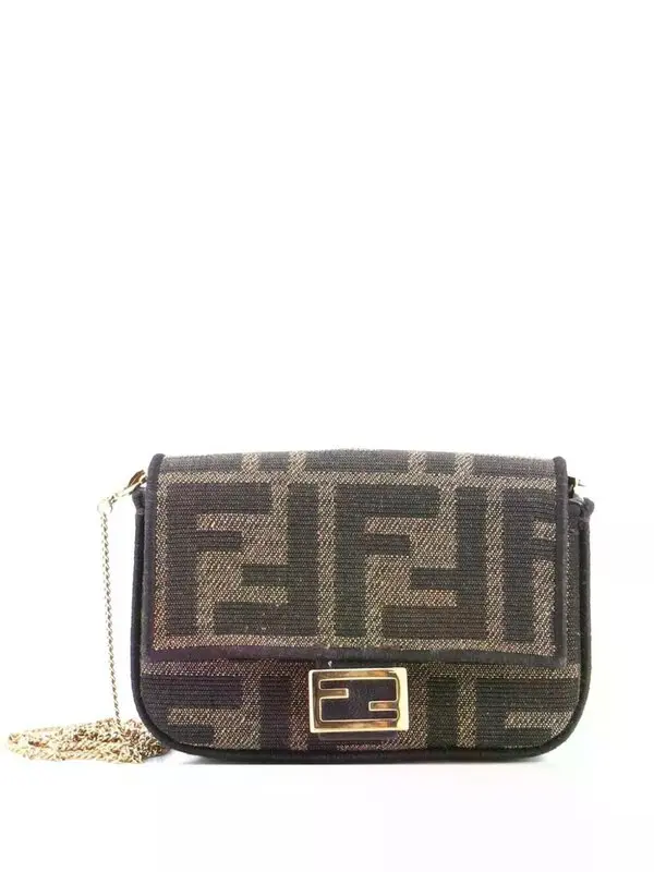 Fendi Chain Baguette Charm Bag Zucca Coated Canvas Nano Crossbody Bag - Brown