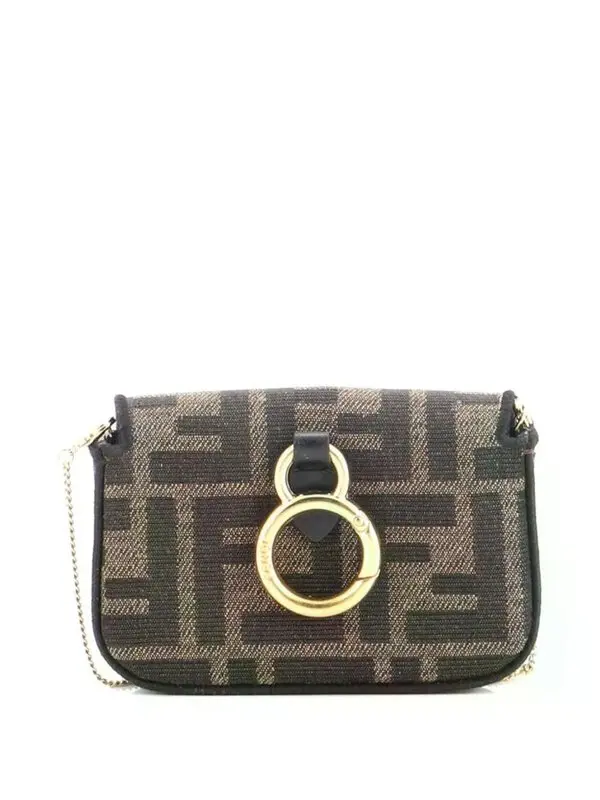 Fendi Chain Baguette Charm Bag Zucca Coated Canvas Nano Crossbody Bag - Brown