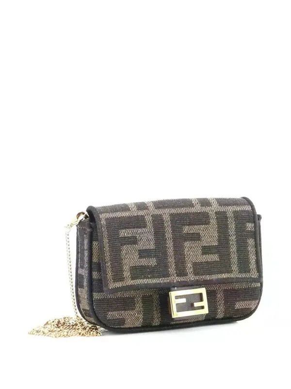 Fendi Chain Baguette Charm Bag Zucca Coated Canvas Nano Crossbody Bag - Brown