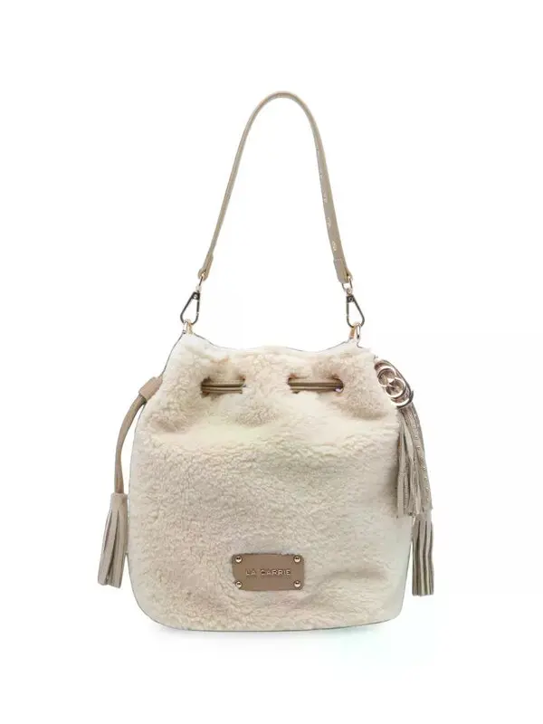 LA CARRIE Teddy-texture Drawstring Bucket Bag - Neutrals