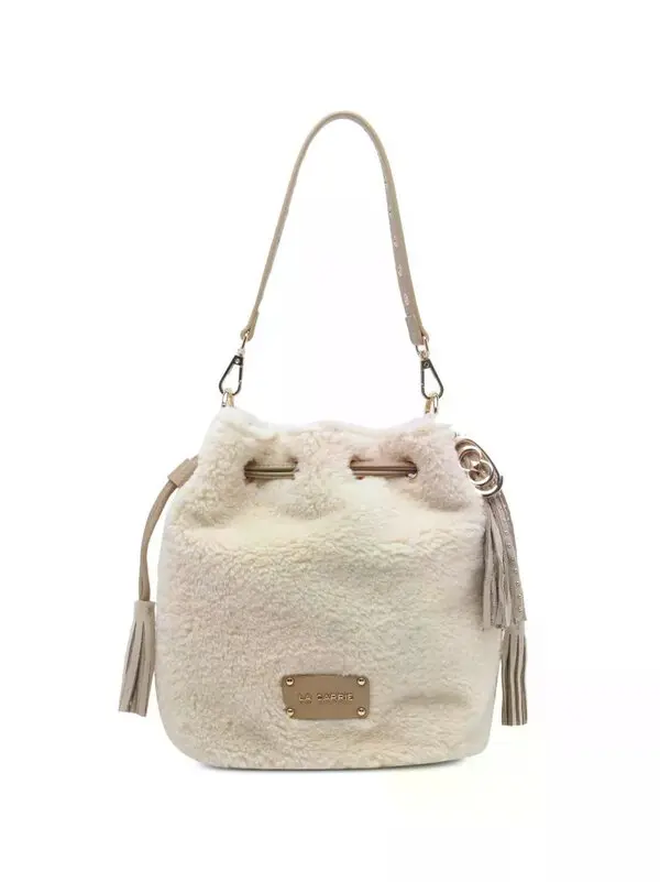 LA CARRIE Teddy-texture Drawstring Bucket Bag - Neutrals