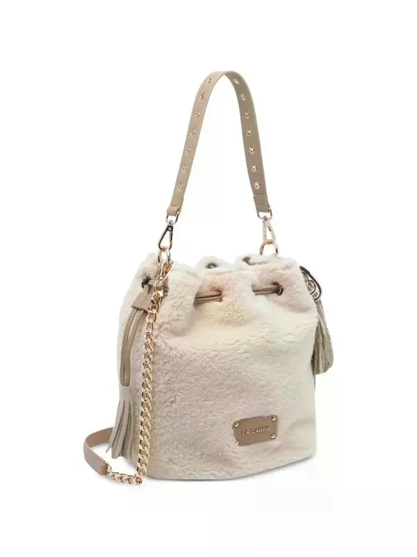 LA CARRIE Teddy-texture Drawstring Bucket Bag - Neutrals