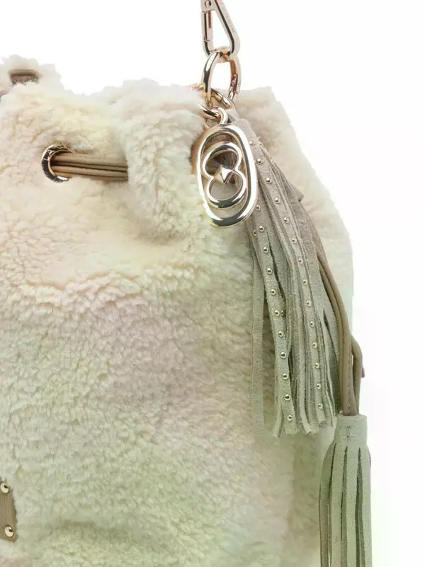LA CARRIE Teddy-texture Drawstring Bucket Bag - Neutrals
