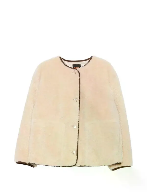 BOSS Contrast-trim Fleece Coat - Neutrals