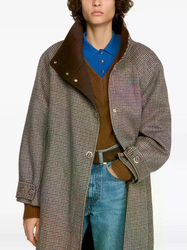 Sandro Houndstooth Single-breasted Coat - Brown