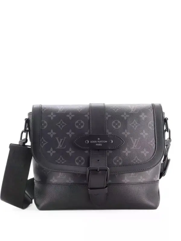 LOUIS VUITTON Saumur Messenger Bag Monogram Eclipse And Leather Crossbody Bag