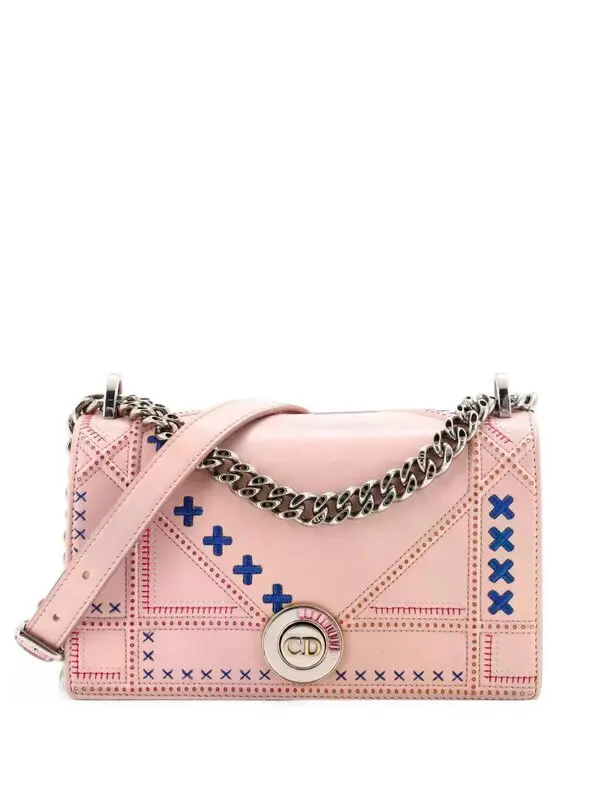 Dior Diorama Flap Bag Embroidered Leather Small Crossbody Bag - Blue
