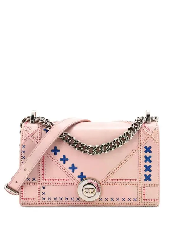 Dior Diorama Flap Bag Embroidered Leather Small Crossbody Bag - Blue