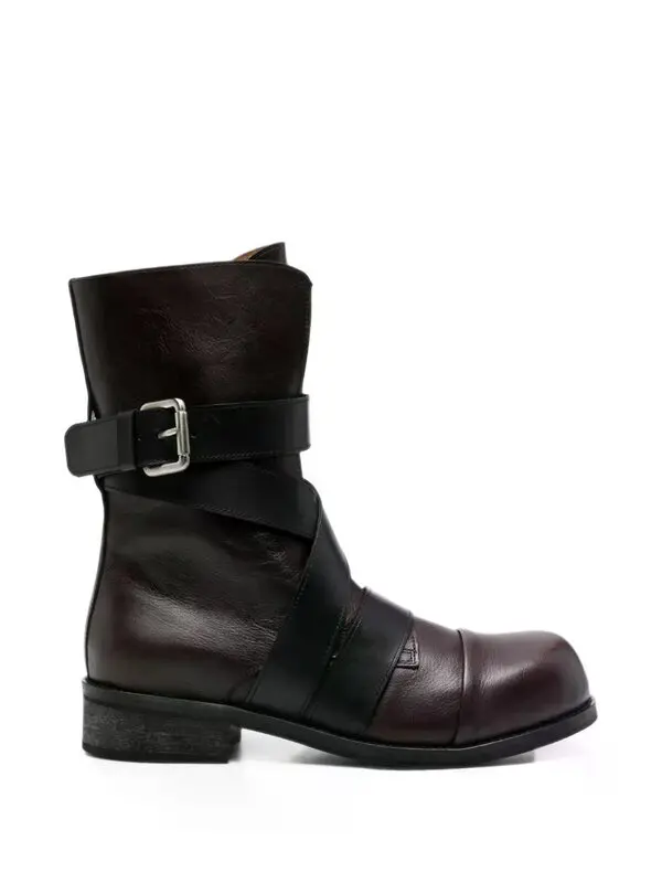 EGONLAB Buckled Leather Boots - Brown