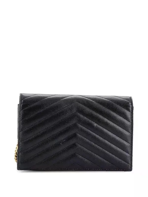 Saint Laurent Classic Monogram Wallet On Chain Matelasse Chevron Leather Small Crossbody Bag - Black