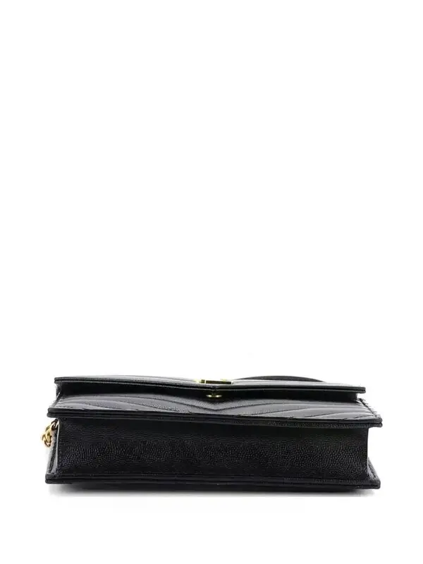 Saint Laurent Classic Monogram Wallet On Chain Matelasse Chevron Leather Small Crossbody Bag - Black