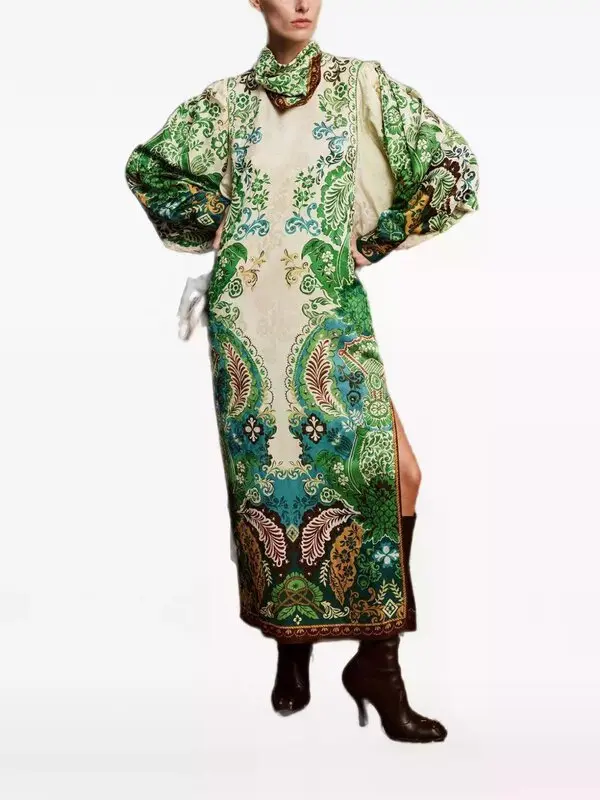 ALEMAIS Florence Botanical-print Jacquard Midi Dress