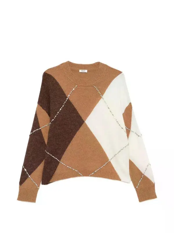 Liu Jo Argyle Crystal-embellished Sweater