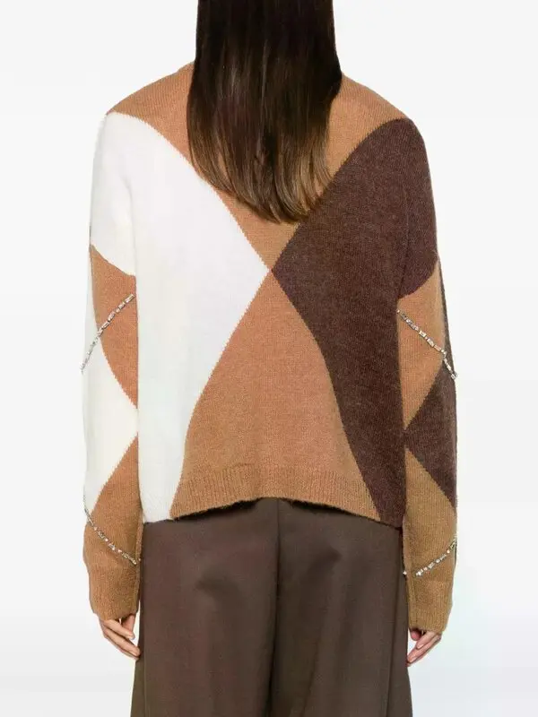 Liu Jo Argyle Crystal-embellished Sweater