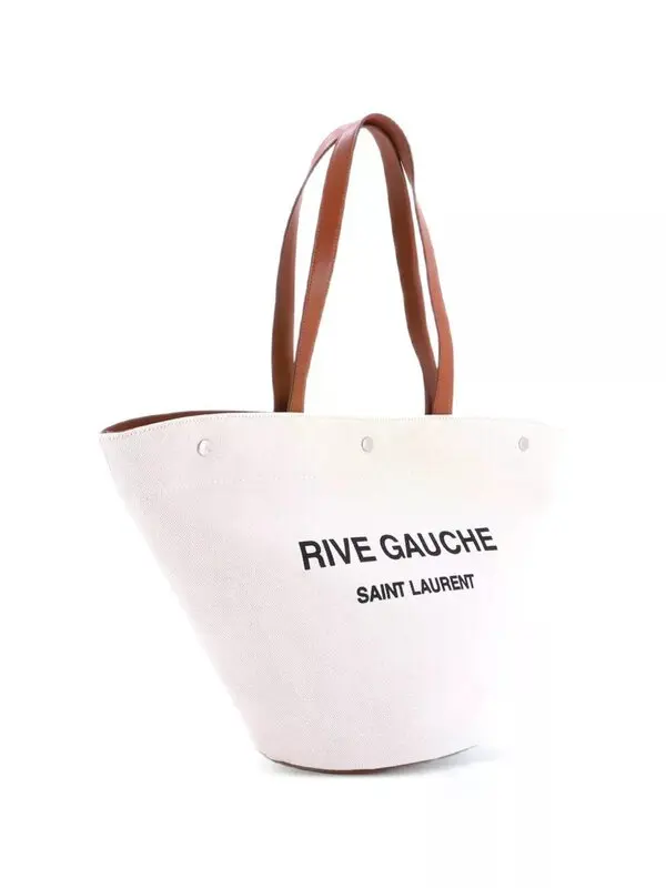 Saint Laurent Rive Gauche Trapezoid Canvas Tote Bag - Neutrals