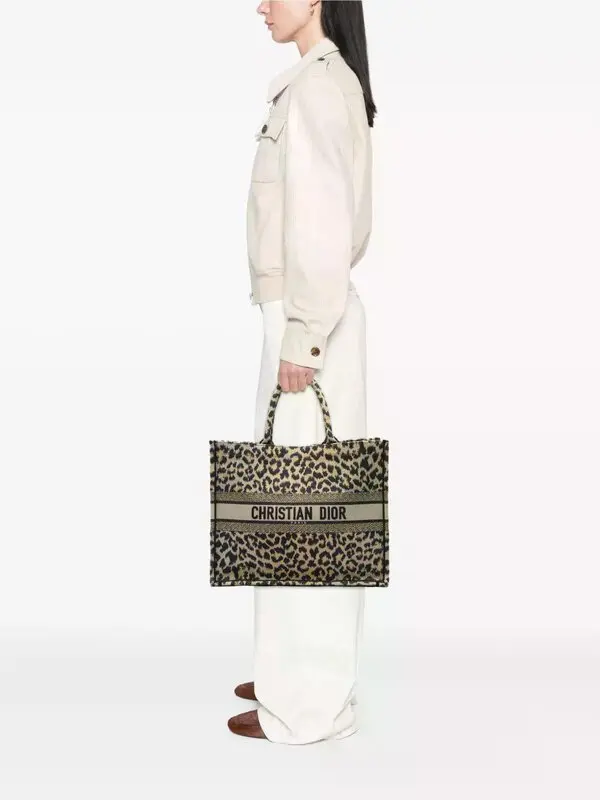Dior 2021 Mizza Large Embroidered Canvas Leopard Book Tote Bag