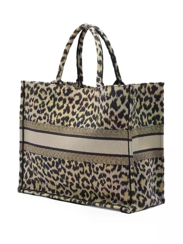 Dior 2021 Mizza Large Embroidered Canvas Leopard Book Tote Bag