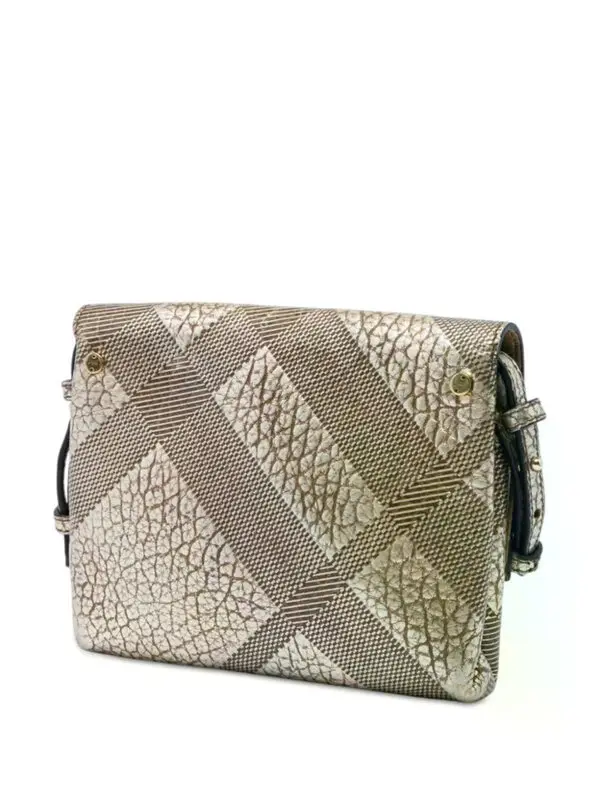 Burberry 2000-2017 Embossed Grain Check Leather Langley Crossbody Bag
