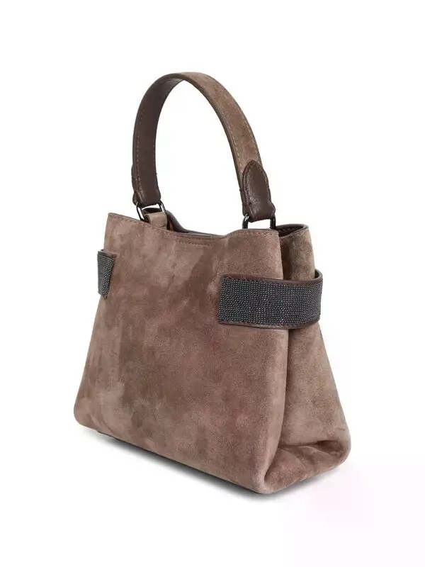 Brunello Cucinelli Essence Small Top-handle Bag In Suede With Precious Bands - Brown