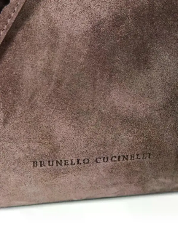 Brunello Cucinelli Essence Small Top-handle Bag In Suede With Precious Bands - Brown