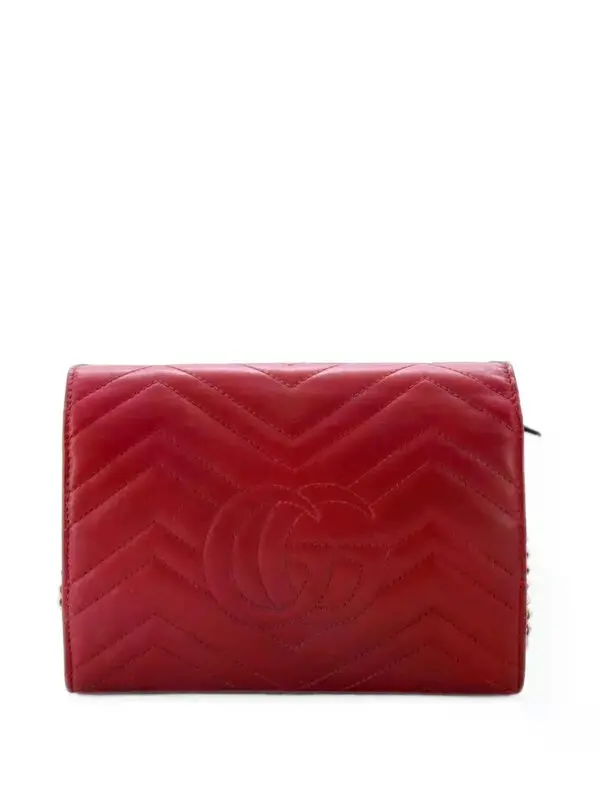 Gucci Gg Marmont Chain Wallet Matelasse Leather Mini Crossbody Bag - Red