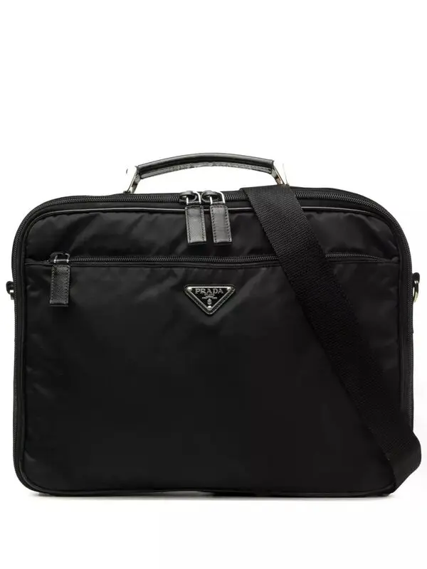 Prada 2013-2026 Saffiano Trimmed Tessuto Business Bag - Black
