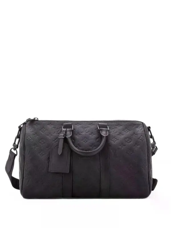 LOUIS VUITTON Keepall Bandouliere Bag Monogram Taurillon Leather 35 Travel Bag - Black