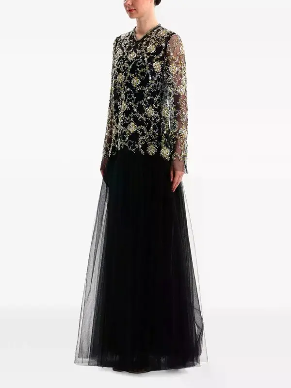 DINA MELWANI Floral-embellished Layered Maxi Dress